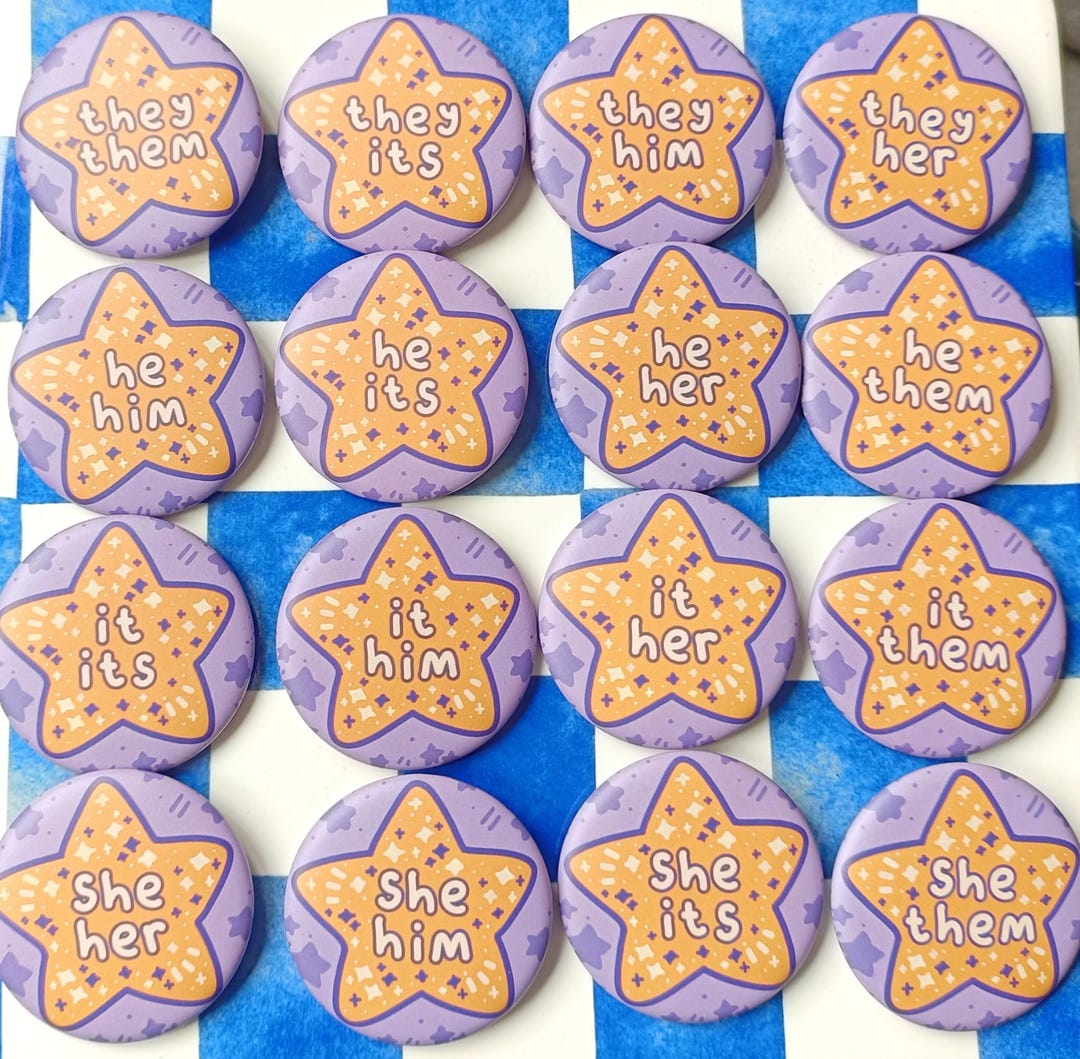 Pronoun Stars - Round Metal Matte Soft Touch Pin Button Badge - Etsy