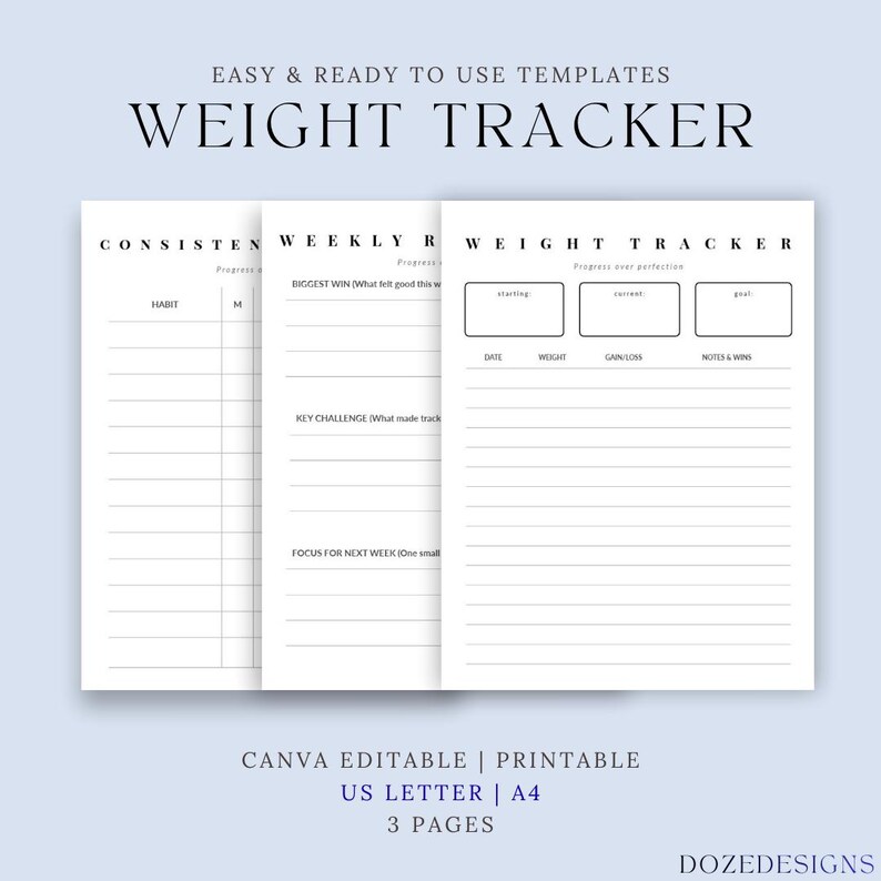Simple Weight Tracker Printable, Habit Tracker, Weekly Reflection ...