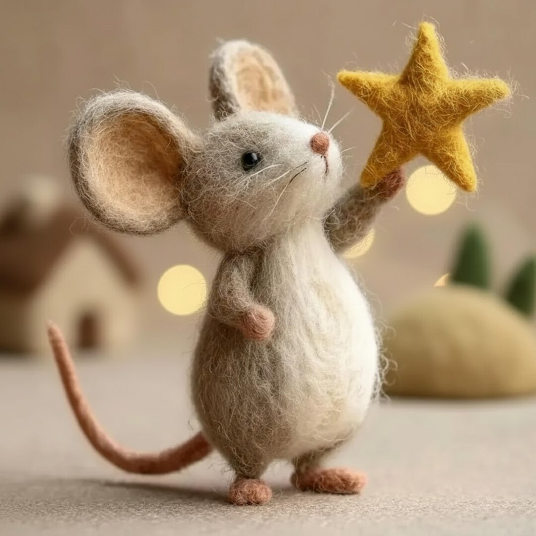Needle Felted Mouse With Wand, Realistic Wool Animal Sculpture ...