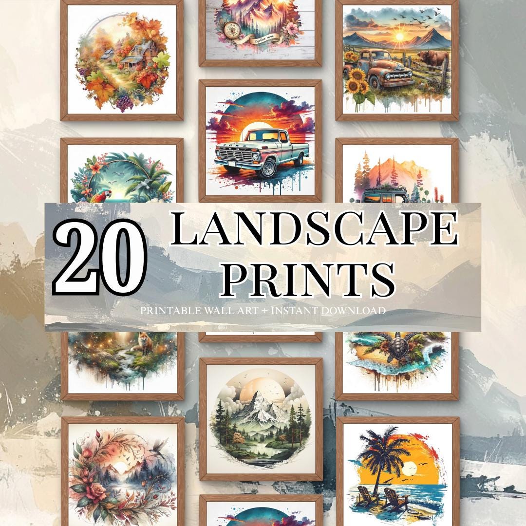Nature Landscape Prints Printable | 20 Scenic Wall Art Set | PDF PNG ...