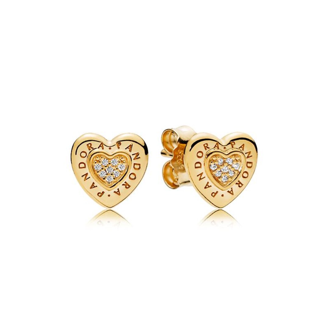 Signature Heart Pandora Shine Gold Plated Logo Earring Studs - Etsy