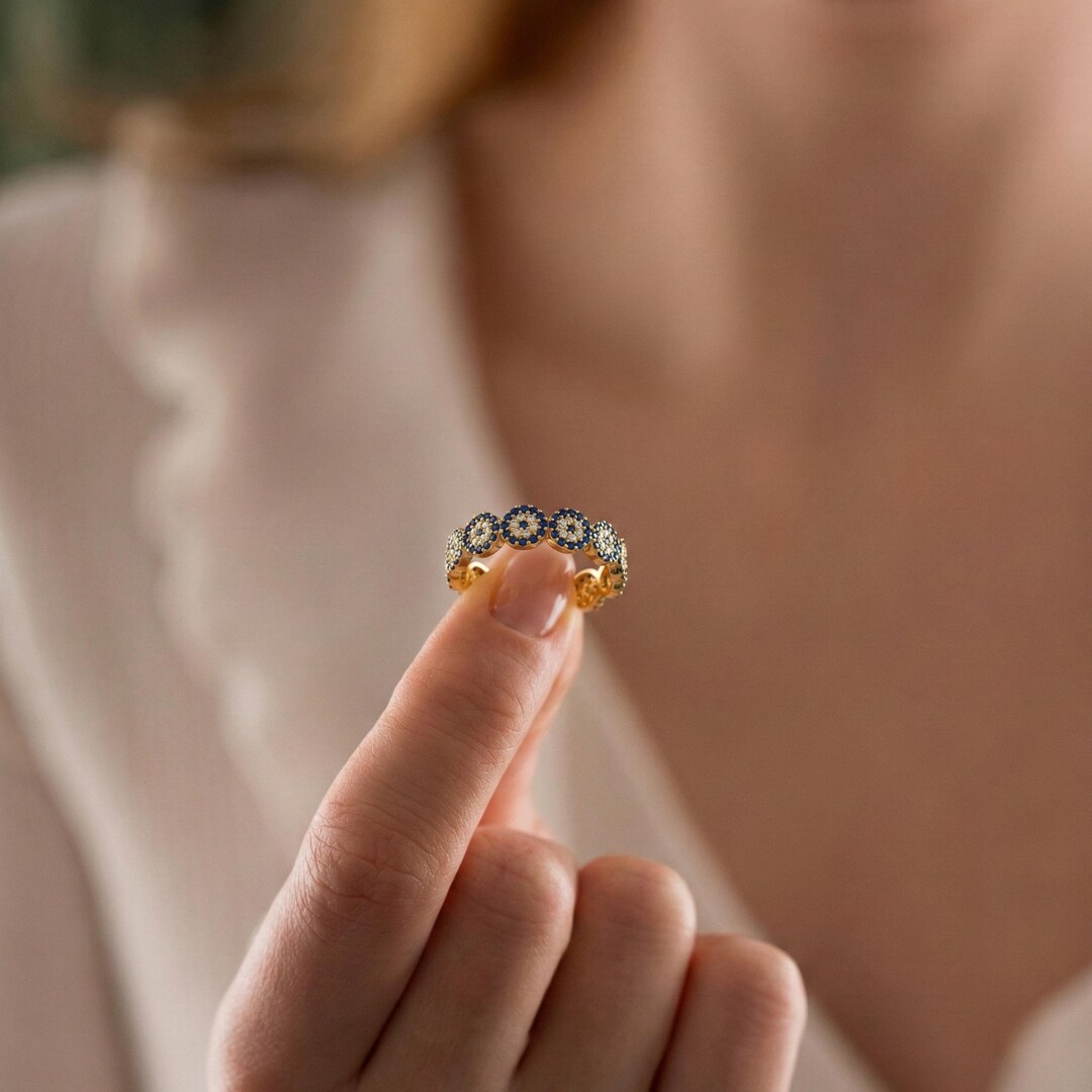 Evil Eye Band Ring – 925 Sterling Silver Nazar Ring (14k Gold Plated ...