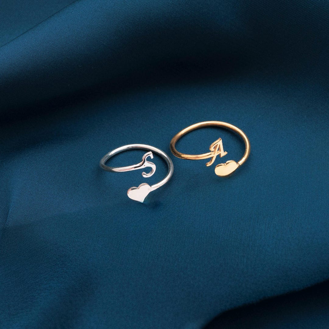 Personalized Initial Heart Ring – Minimal Open Wrap Band, 925 Sterling ...