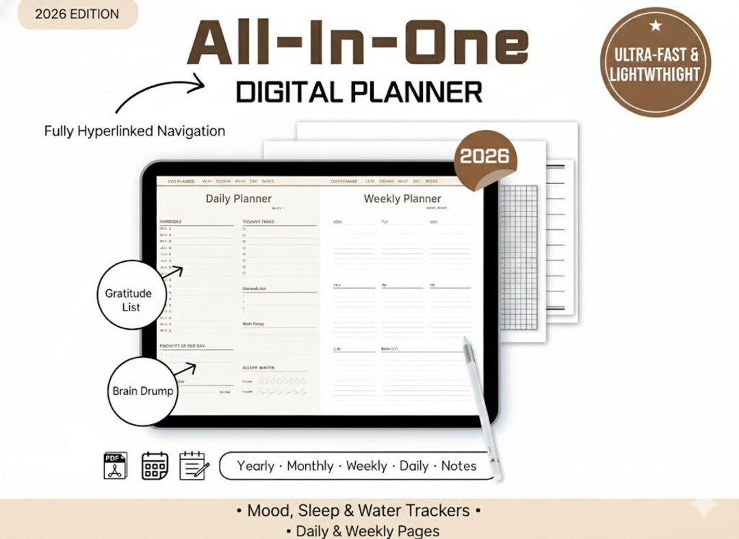 2026 Digital Planner | Fully Hyperlinked Daily Weekly Monthly Planner ...