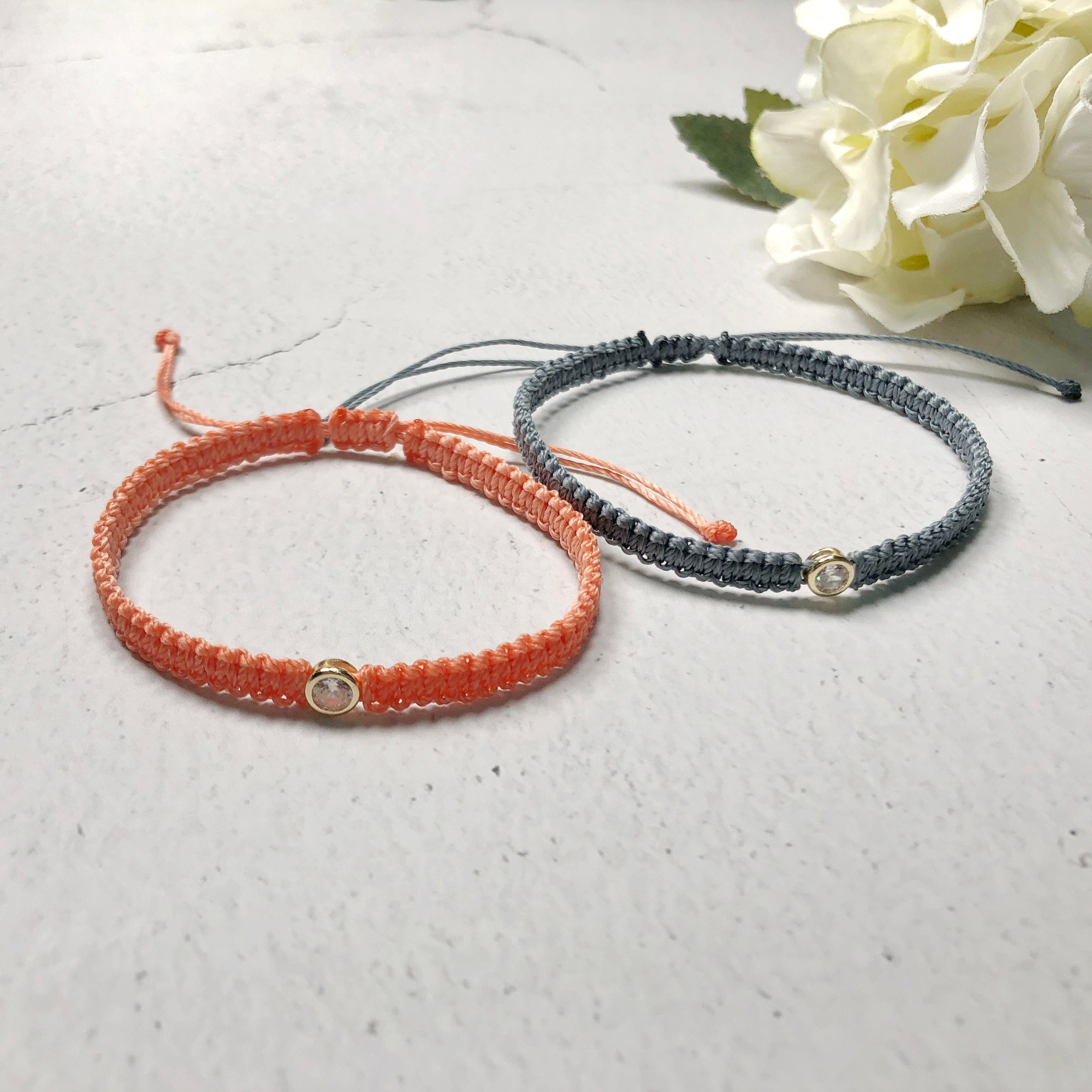 Set of 2 18K Gold Filled Rhinestone String Bracelet, Gold Bracelet ...