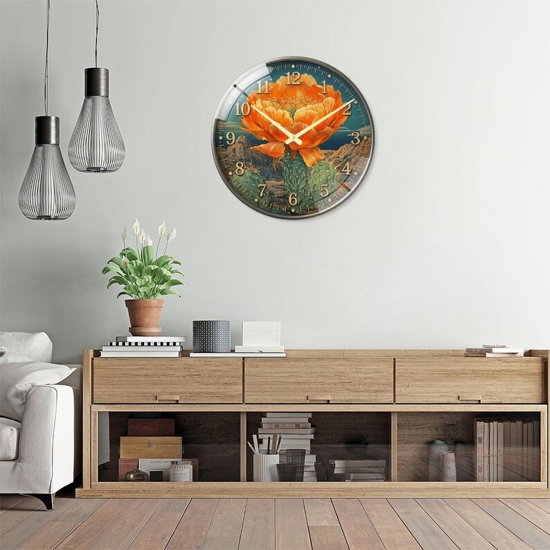 Orange Cactus Flower Glass Wall Clock, a Country-style Western ...