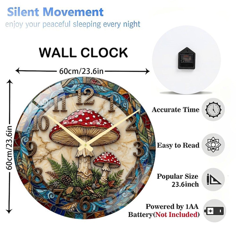 Mushroom Glass Wall Clock, Rustic Art Morandi Color Home Decor, Gift ...