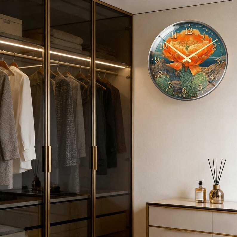 Orange Cactus Flower Glass Wall Clock, a Country-style Western ...