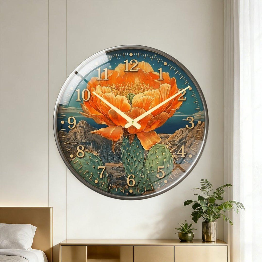 Orange Cactus Flower Glass Wall Clock, a Country-style Western ...