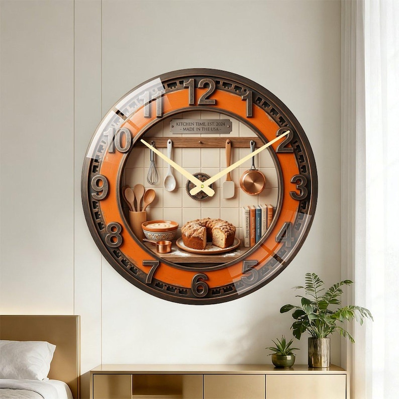 Tempered Glass Kitchen Clock, Orange Cake Design, Baking Enthusiast ...