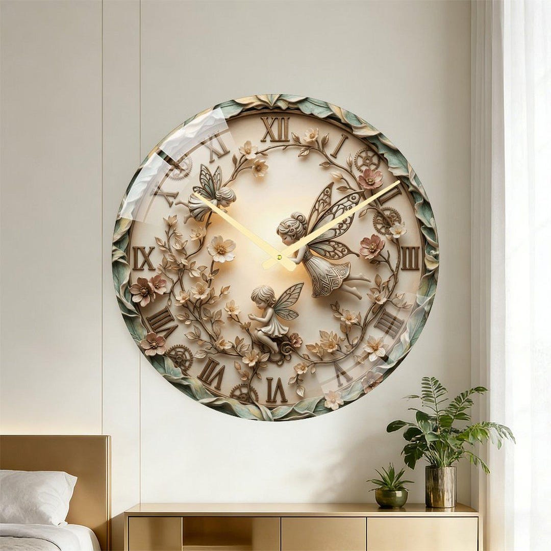Cottagecore Floral Fairy Clock, Vintage Botanical Angel Sign, Romantic ...