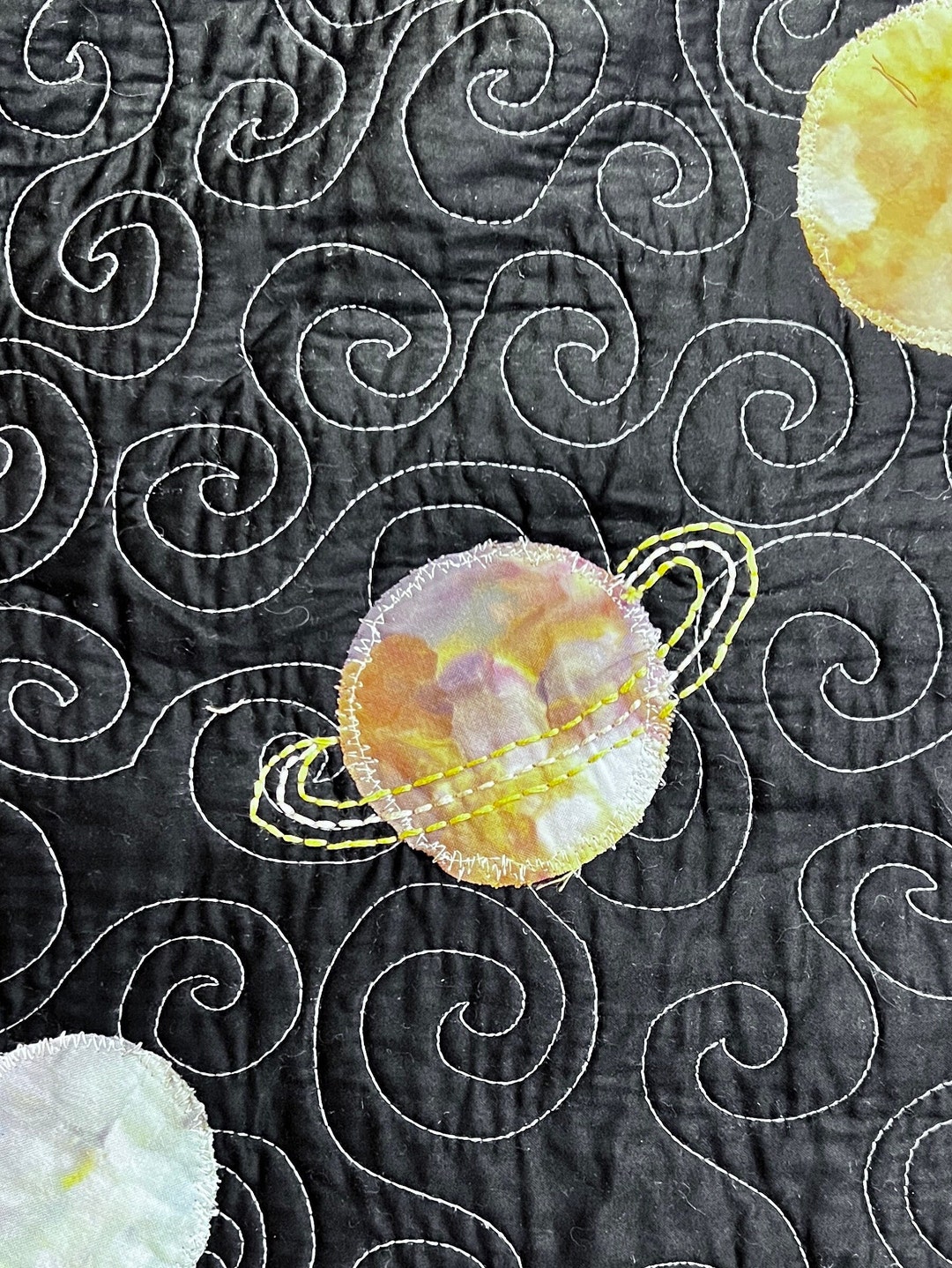 Moon Quilt, Planetary Fiber Art Quilt, Organic Cotton Quilt With Faux ...