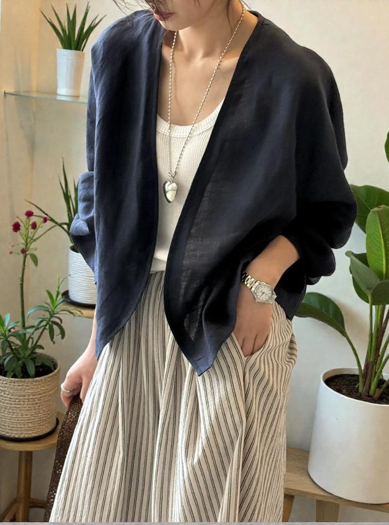 Cárdigan de verano de ramio para mujer / Camisa ligera de manga larga ...