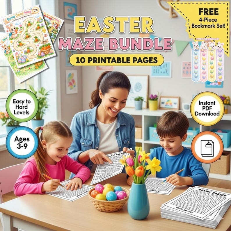 Easter Maze Printable for Kids, Bunny Maze Worksheets, Preschool Easter ...