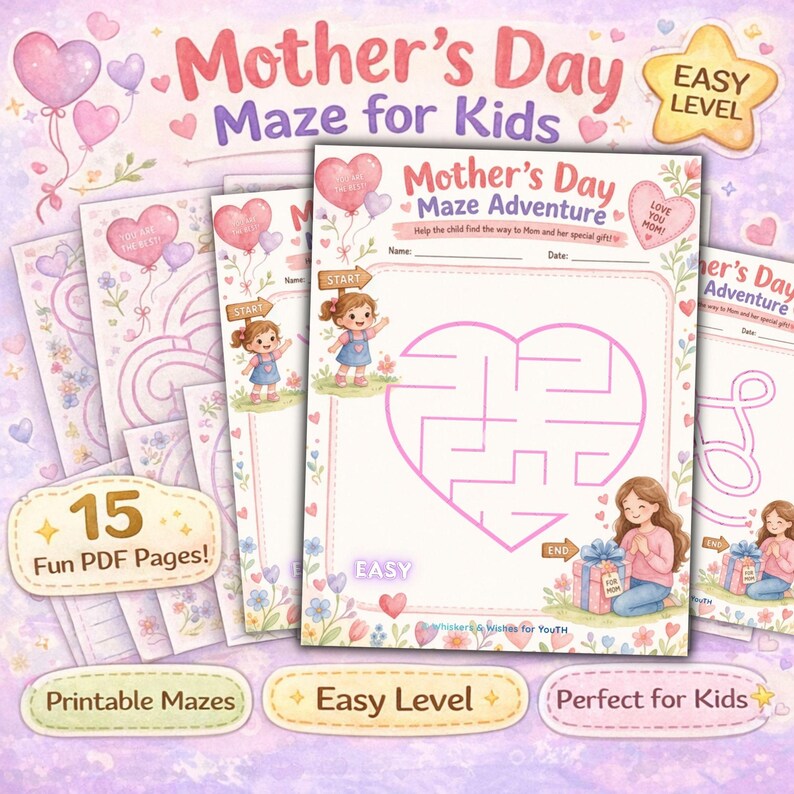 Mother’s Day Maze Printable for Kids, Preschool Activity PDF, Easy ...