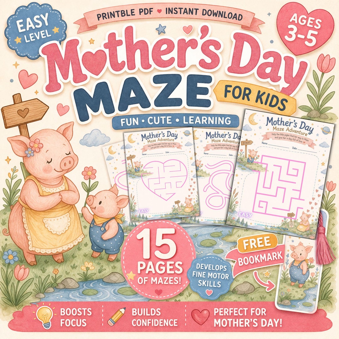 Mother’s Day Maze Printable for Kids Ages 3-5 | Easy Preschool Maze ...