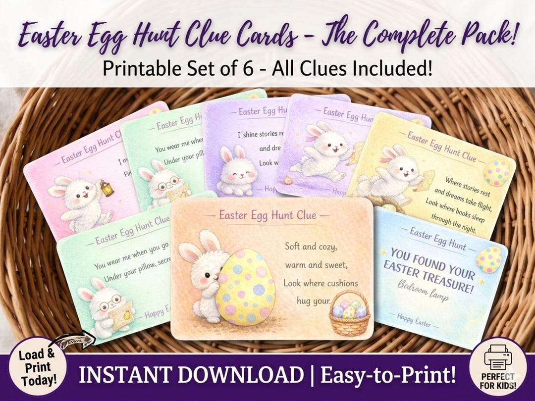 Easter Egg Hunt Clue Cards Printable, Indoor Easter Treasure Hunt for ...