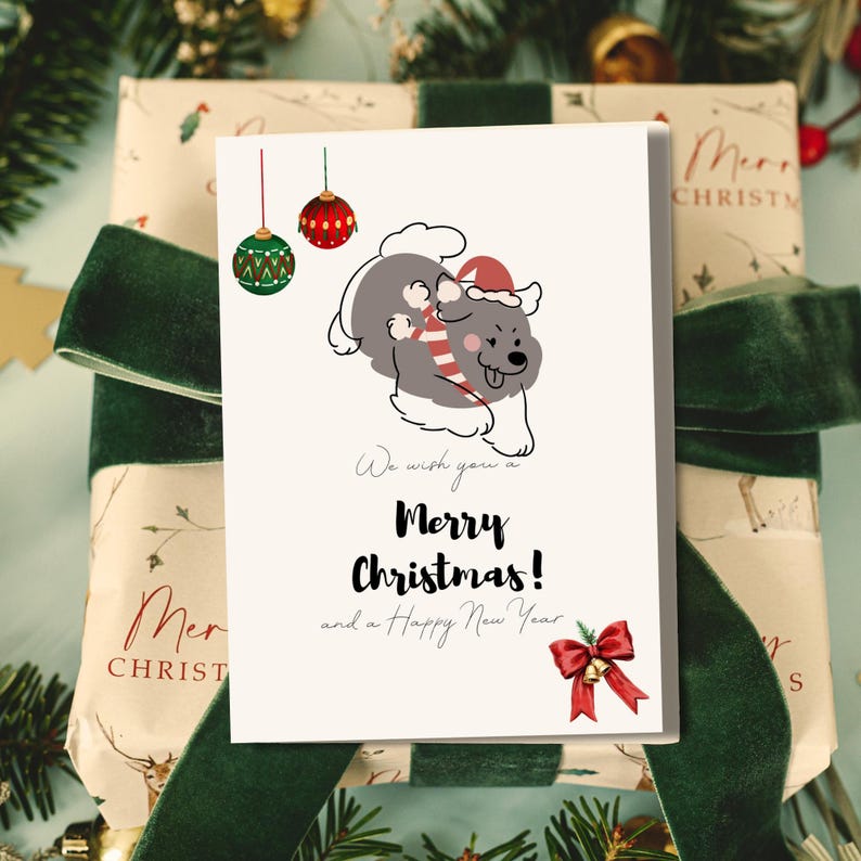 Printable Christmas Card • Dog Holiday Card • Merry Xmas Pet Greeting ...