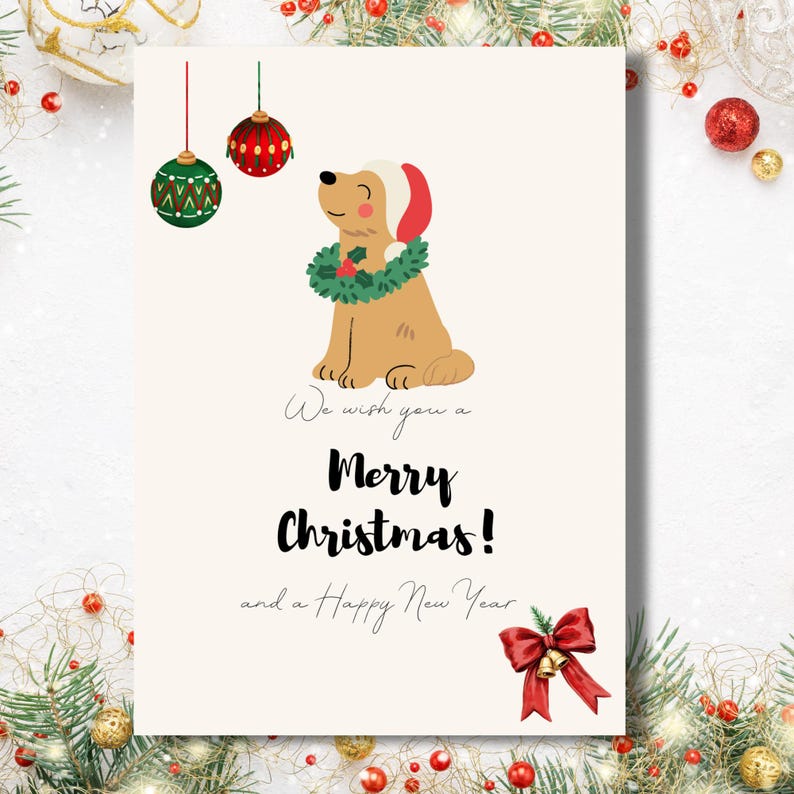 Printable Christmas Card • Dog Holiday Card • Merry Xmas Pet Greeting ...
