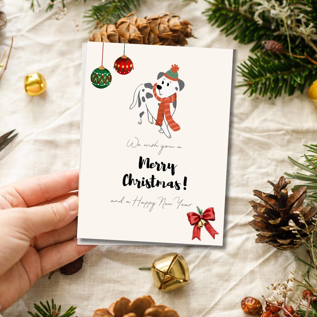 Printable Dog Christmas Card • Dog Lover Holiday Card • Merry Xmas Card ...