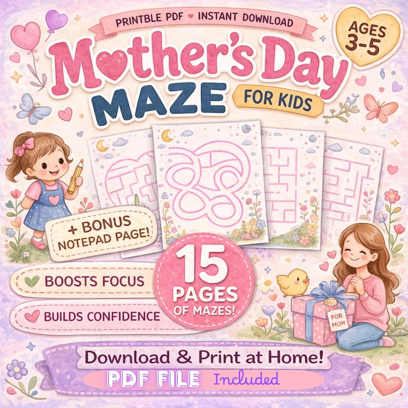 Mother’s Day Maze Printable for Kids, Preschool Activity PDF, Easy ...