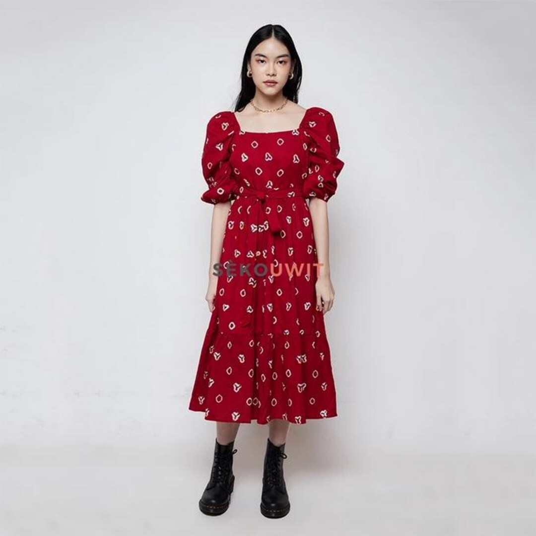 Red Batik Jumputan Midi Dress – Indonesian Heritage Shibori Dress With ...