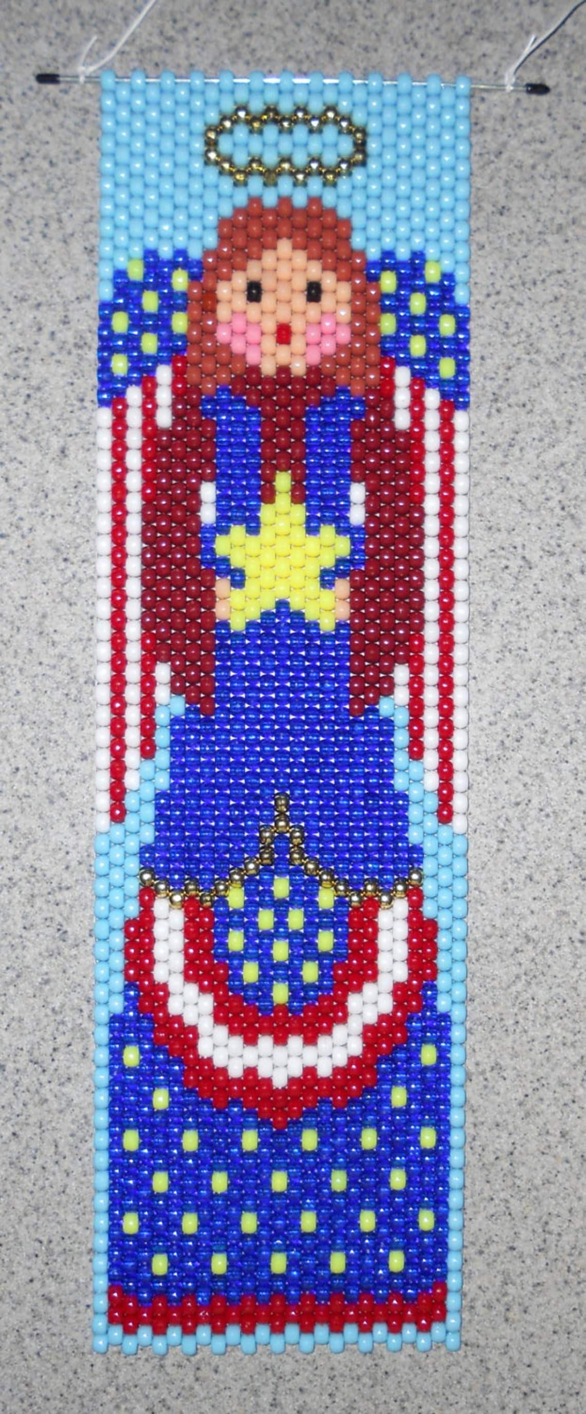 Handmade Patriotic Angel Beaded Banner With Nylon Cord Hanger - Etsy