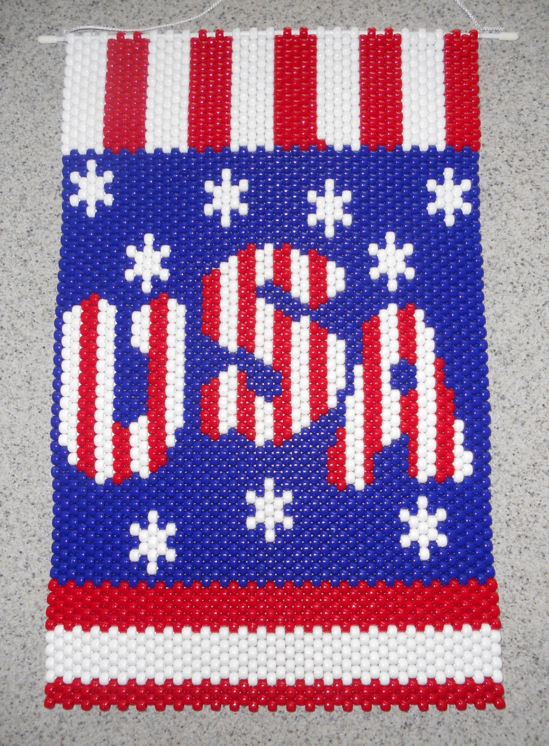 Handmade USA Patriotic Beaded Banner With Nylon Cord Hanger - Etsy