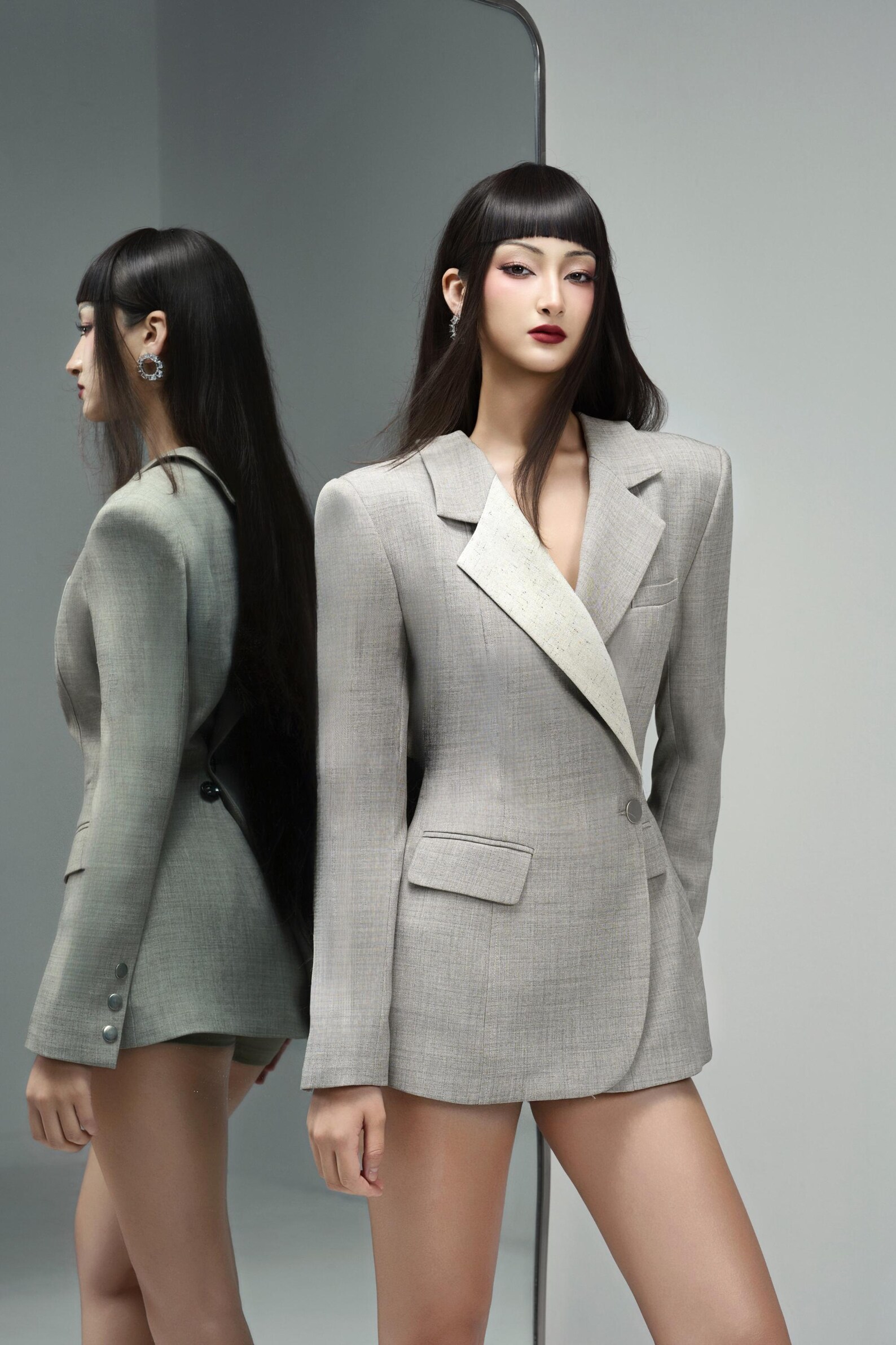 Blazer & Skort Set for Woman, Grey Beige Snow Twill, Modern Tailored ...