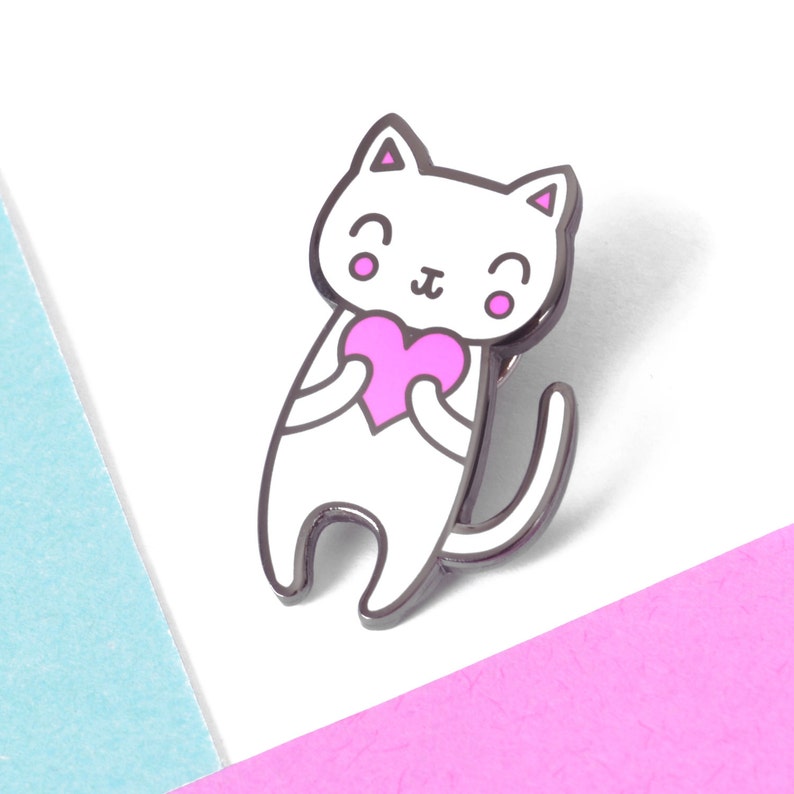 Cat Pin Enamel Heart Pin Cat Lapel Pin Cat Lover Gift | Etsy
