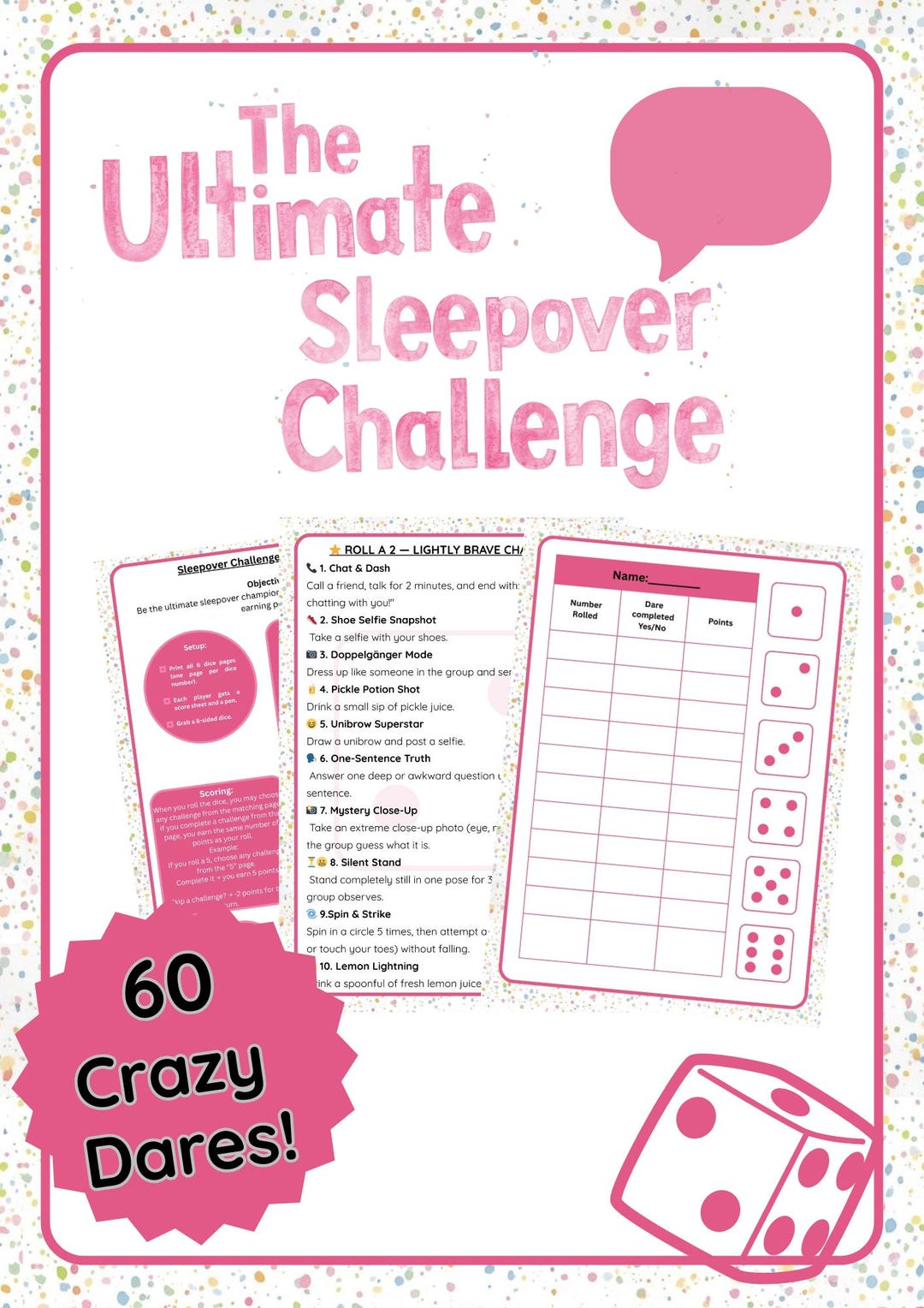 Teen Sleepover Dare Game | Printable Emoji Dice Challenge (digital ...