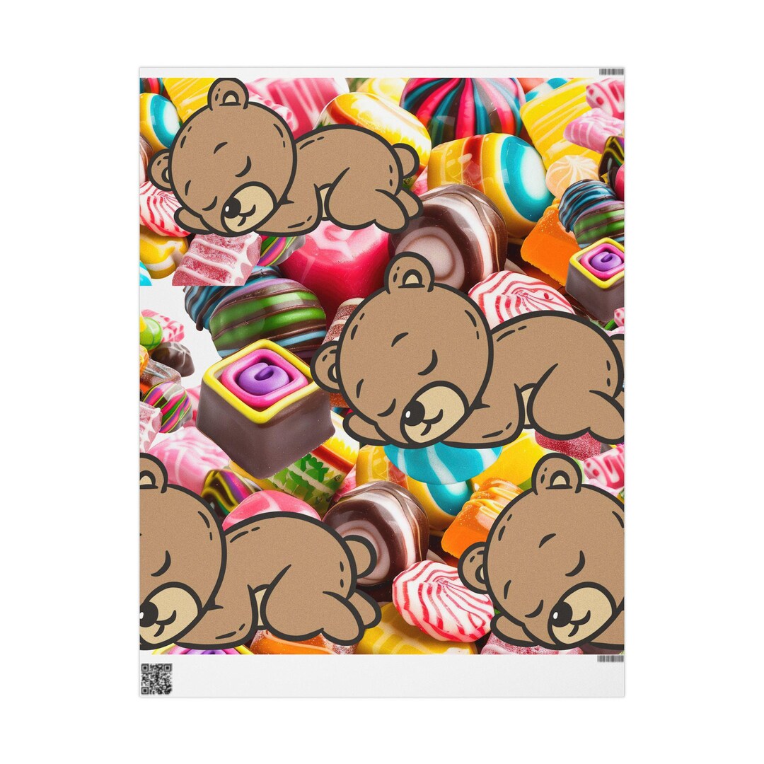 Sleeping Bear Candy Pattern Wrapping Paper | Cute Candy Woodland Print ...