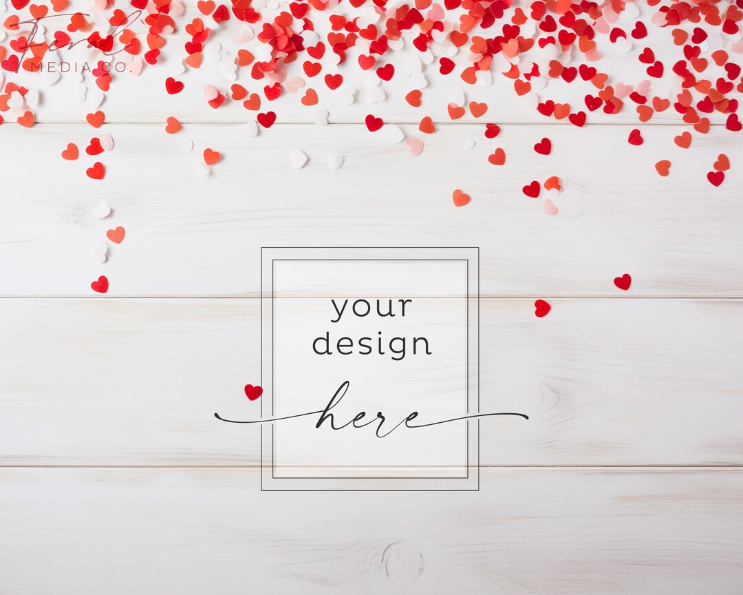 Valentine Confetti Flat Lay Background Product Mockup, Light Wood ...