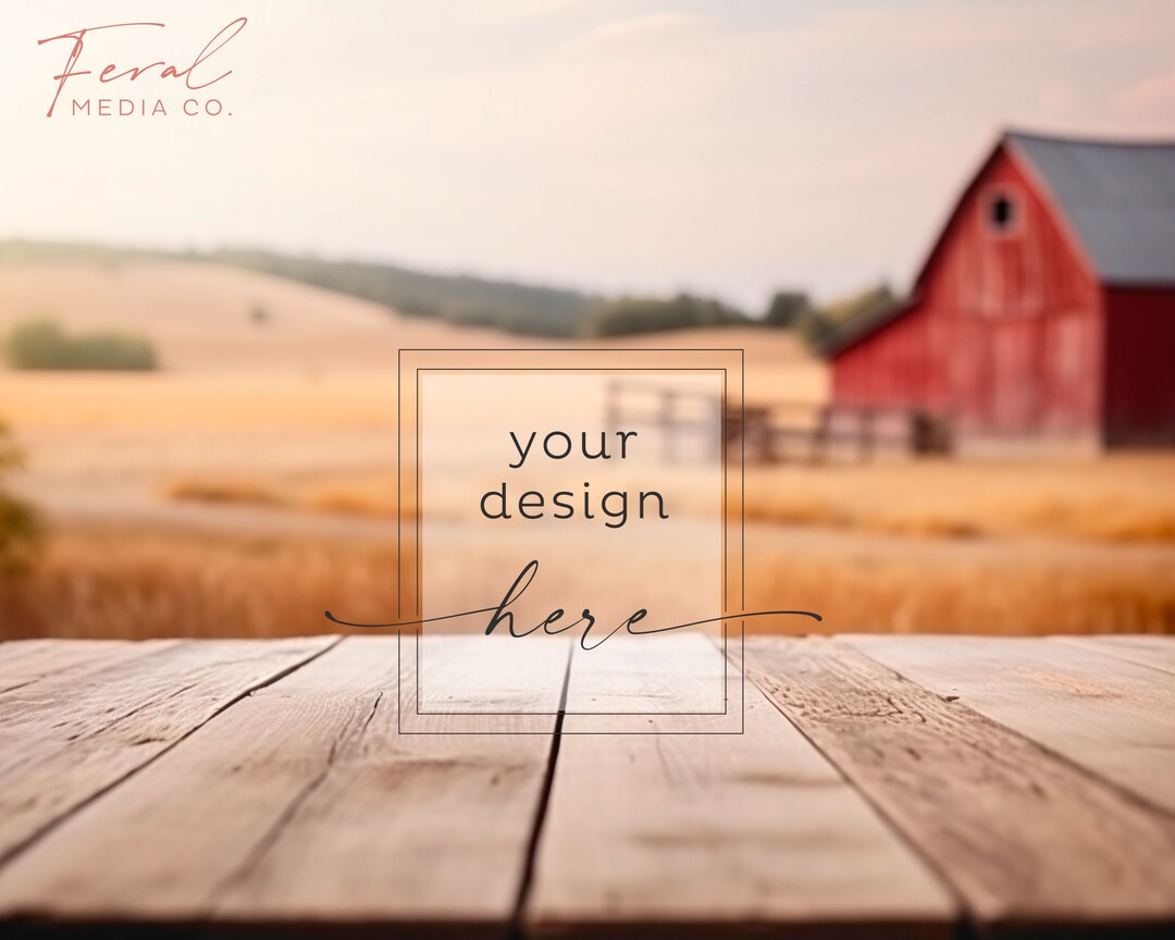 Red Barn and Rustic Wood Mockup Background, Wood Table Farmyard ...