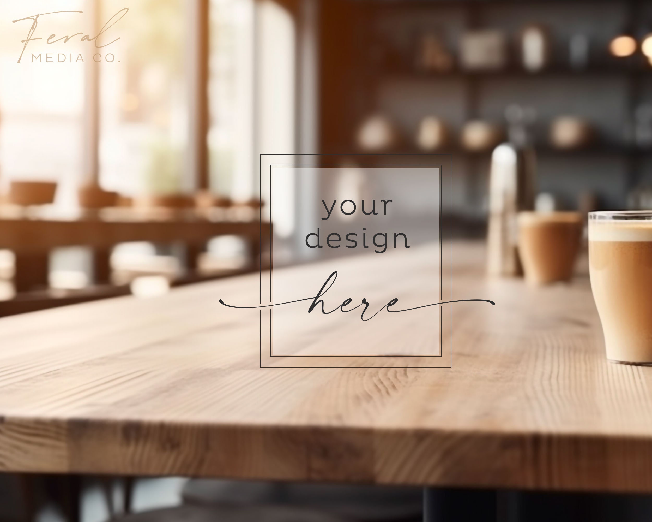 Cafe Wood Tabletop Background Product Mockup, Light Coffee Shop ...