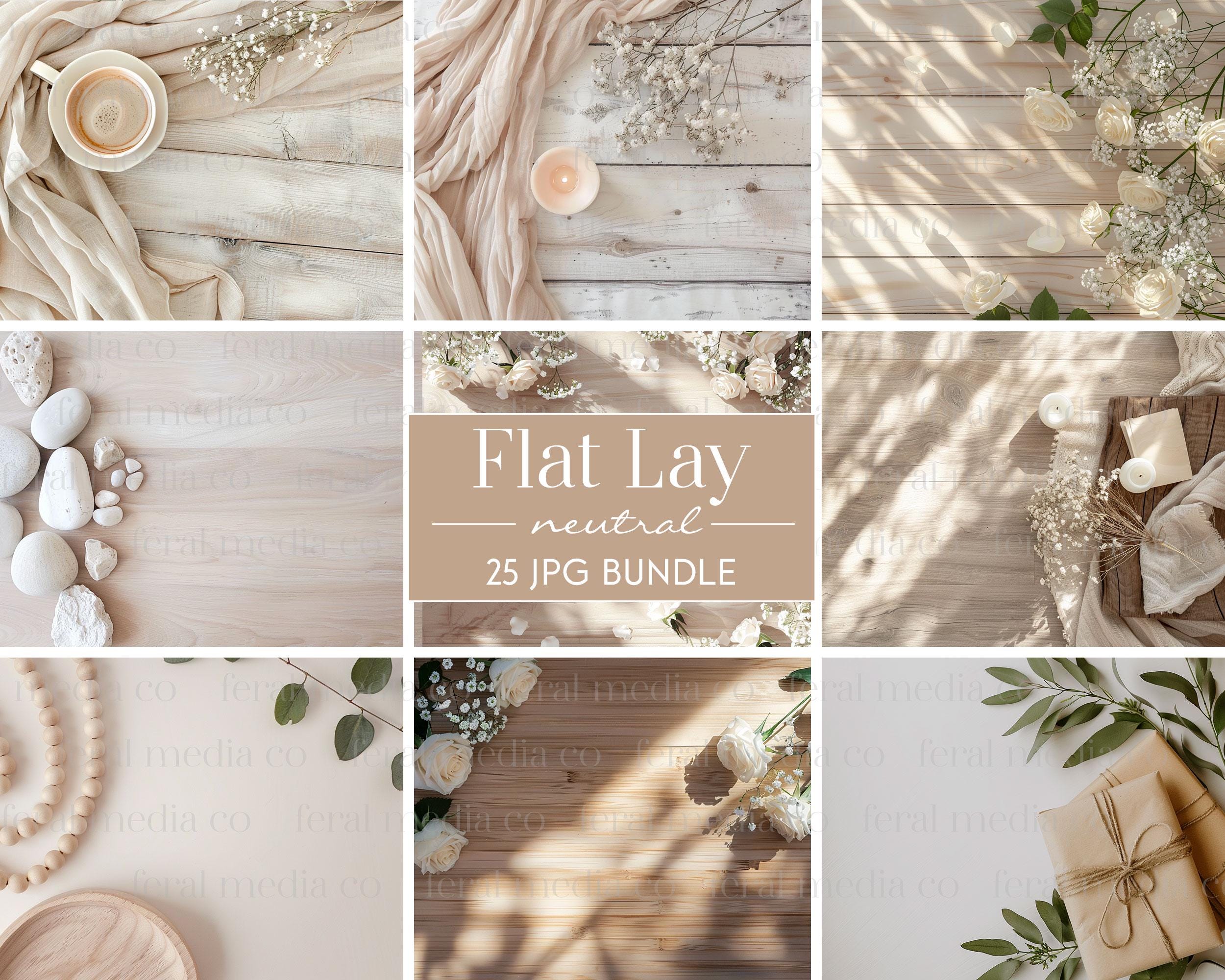 25 Neutral Table Flat Lay Mockup Bundle, Backdrop Wedding Boho Digital ...