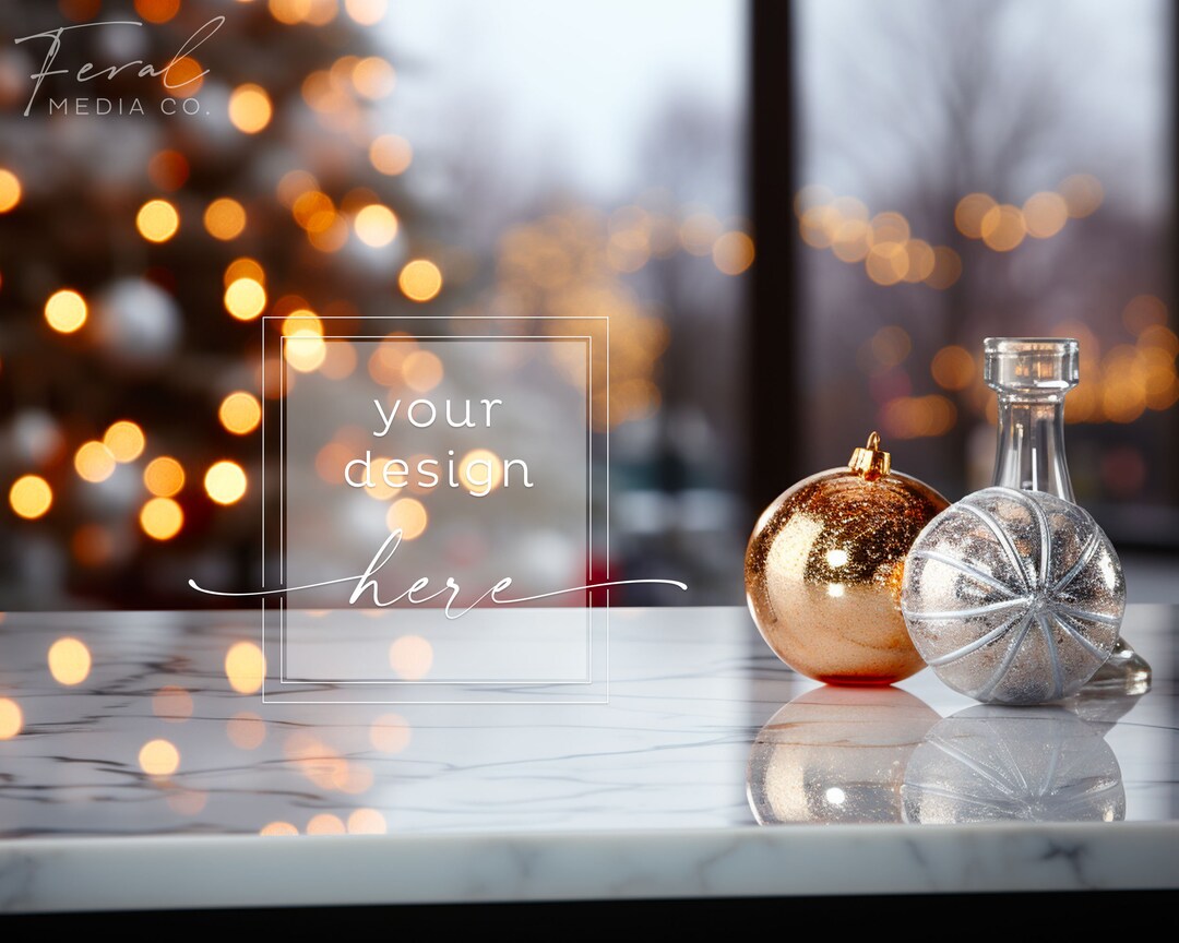 Christmas Background Product Mockup, Granite Countertop Christmas Tree ...