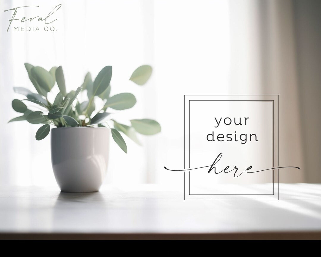 Mockup Photography, White Wood Table Background Mock, Plants Digital ...