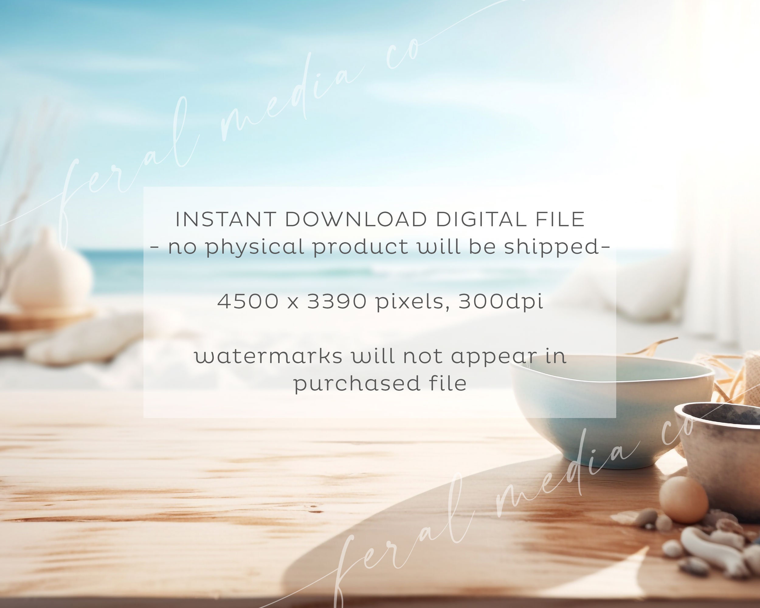 Beach Background Product Mockup, Wood Table Ocean Beachy Mockup Styled ...