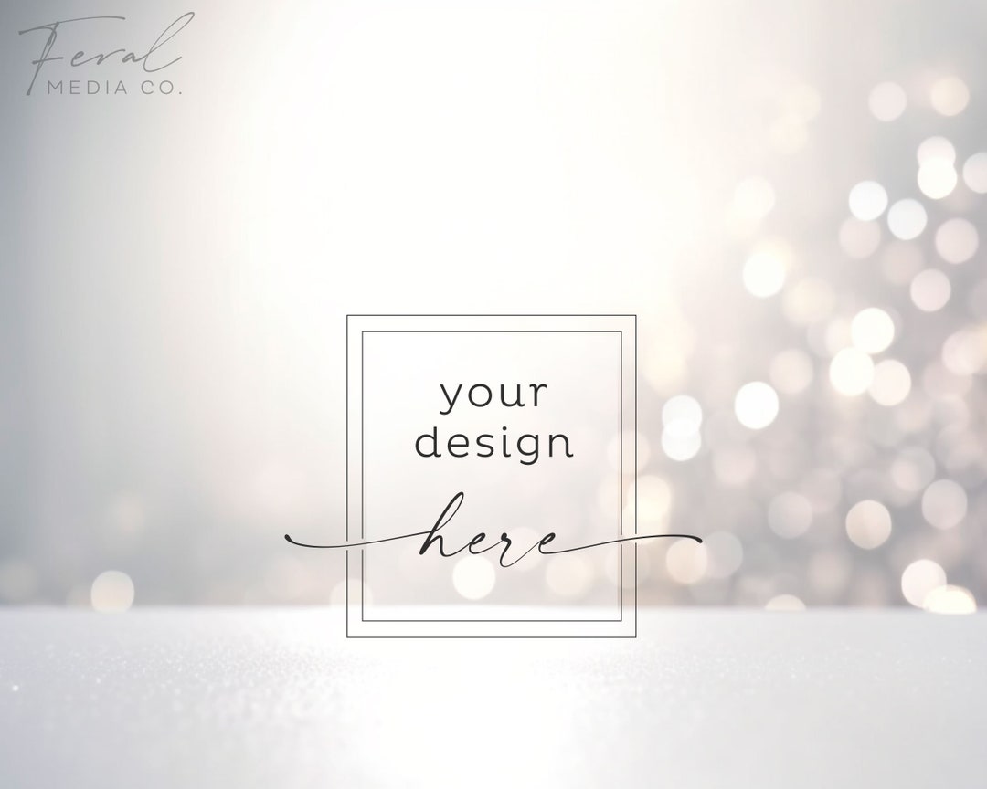 Silver Bokeh Background Product Mockup, White Glitter Lights Mockup ...