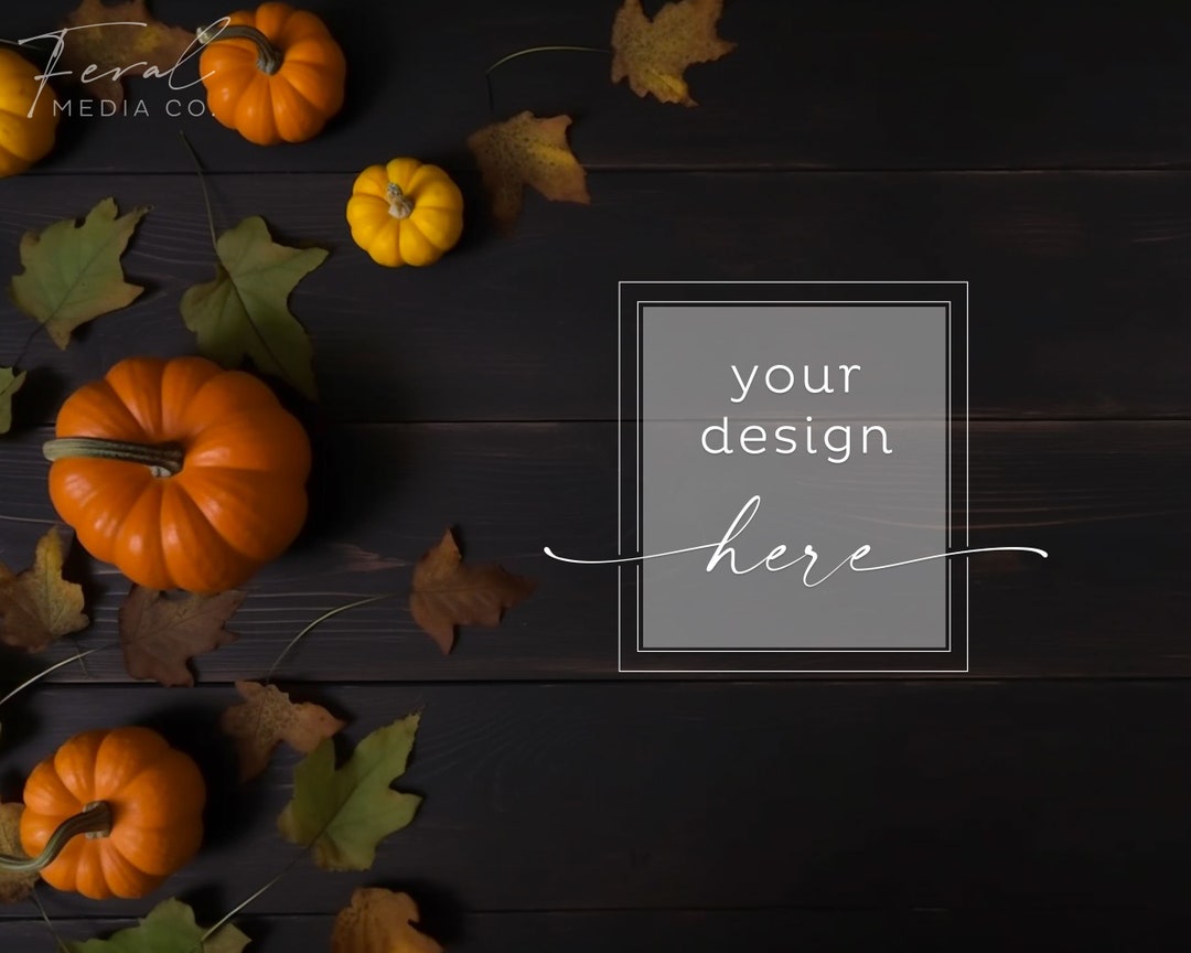 Fall Flat Lay Background Product Mockup, Dark Wood Halloween Mockup ...