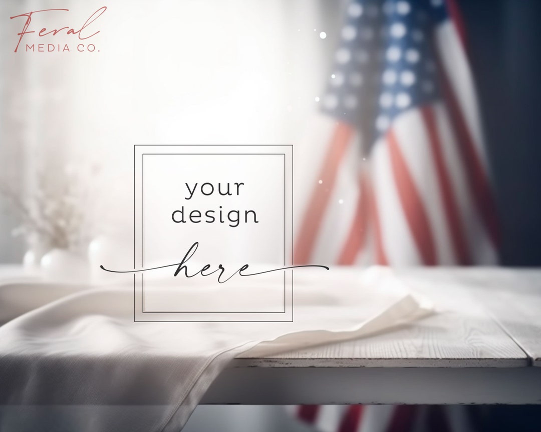 Patriotic Background, 4th of July Flag and Wood Table Product Mockup ...