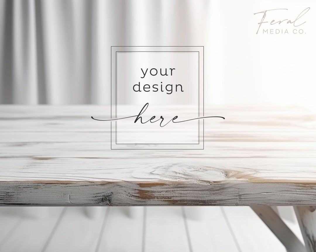 White Wood Table, Rustic Aged Wood White Background Product Mockup ...