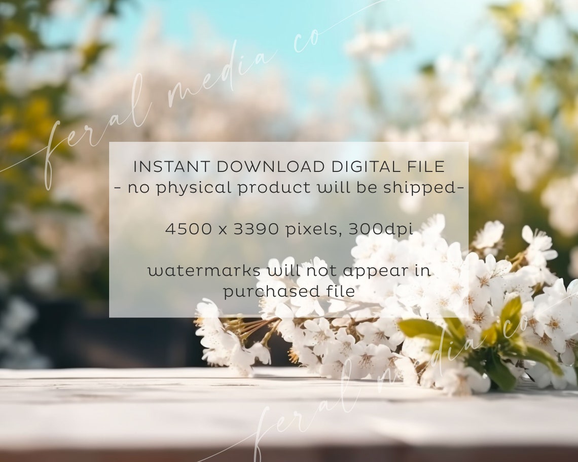 Spring Background Product Mockup, Wood Table Floral Blossom Mockup ...