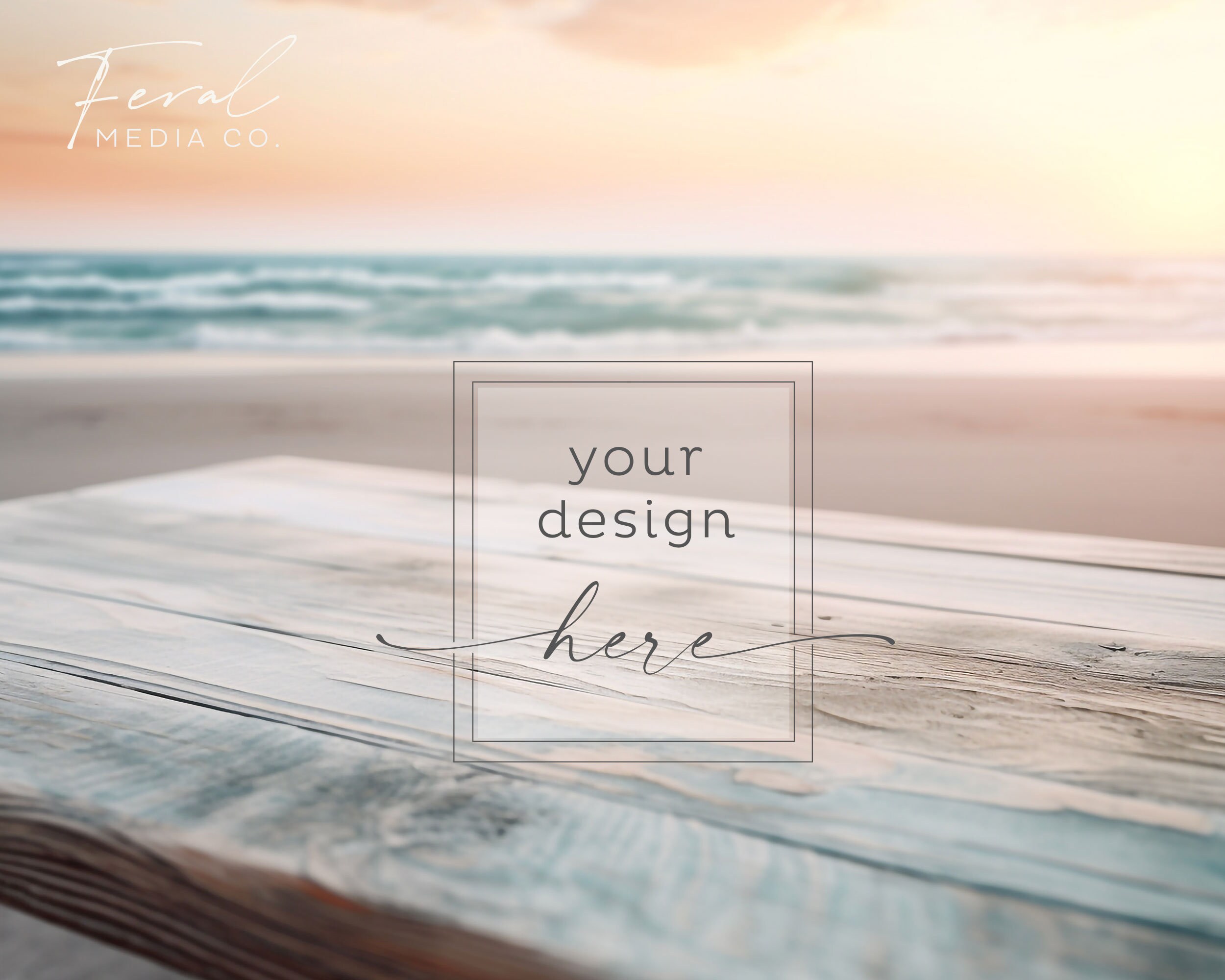 4 Beach Background Product Mockup Bundle, Wood Table Ocean Seashells ...