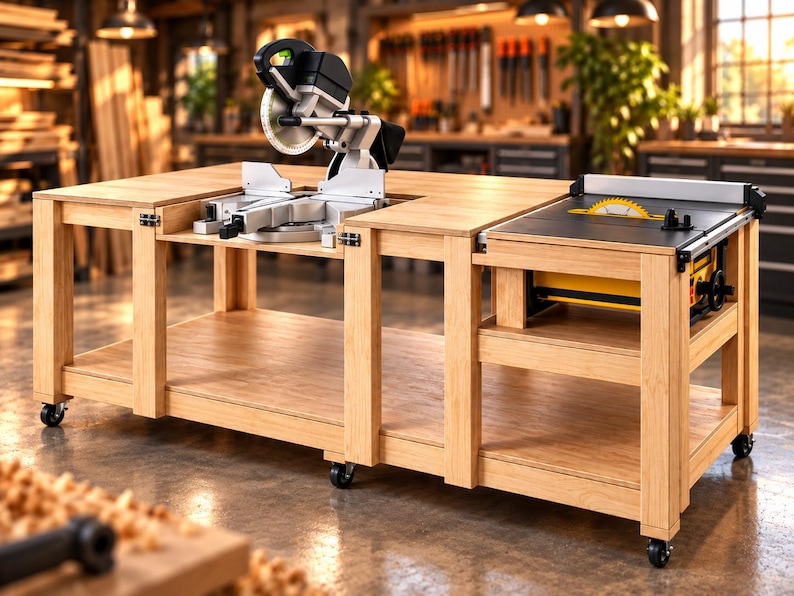 Table Saw Miter Saw Workbench Plans, Flip Top Miter Saw Station, Mobile ...