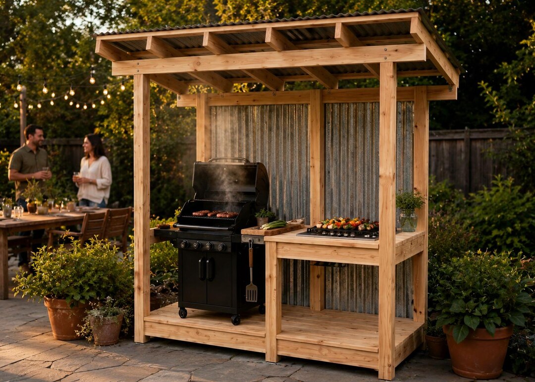 Grill Station Plans, Outdoor Kitchen Woodworking Plans, DIY BBQ Station ...