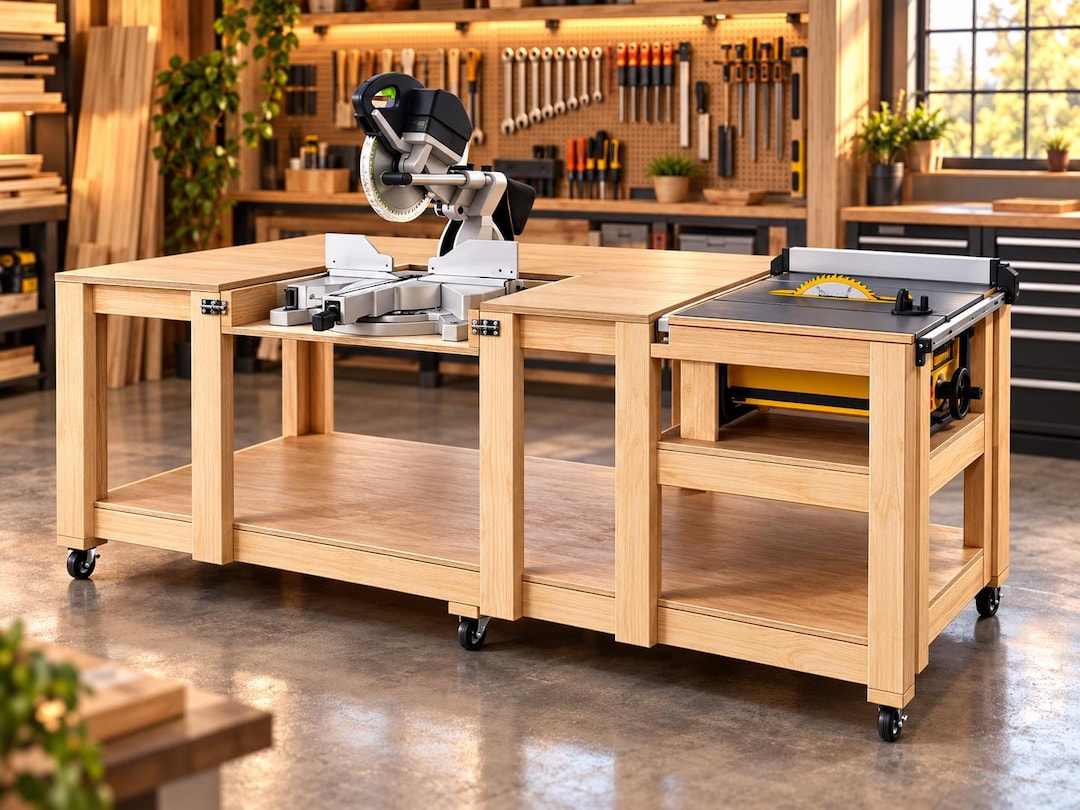 Table Saw Miter Saw Workbench Plans, Flip Top Miter Saw Station, Mobile ...