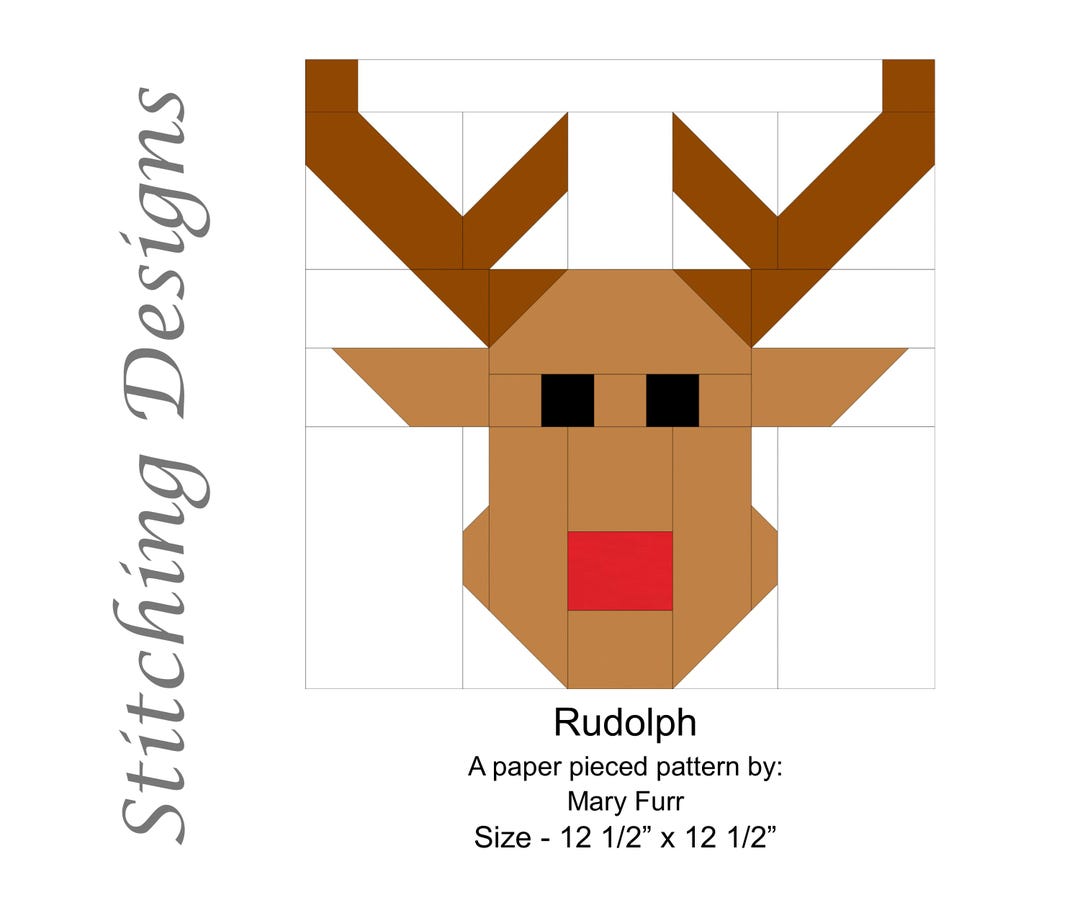 Rudolph Paper Pieced Pattern, Reindeer Quilt Block - Etsy