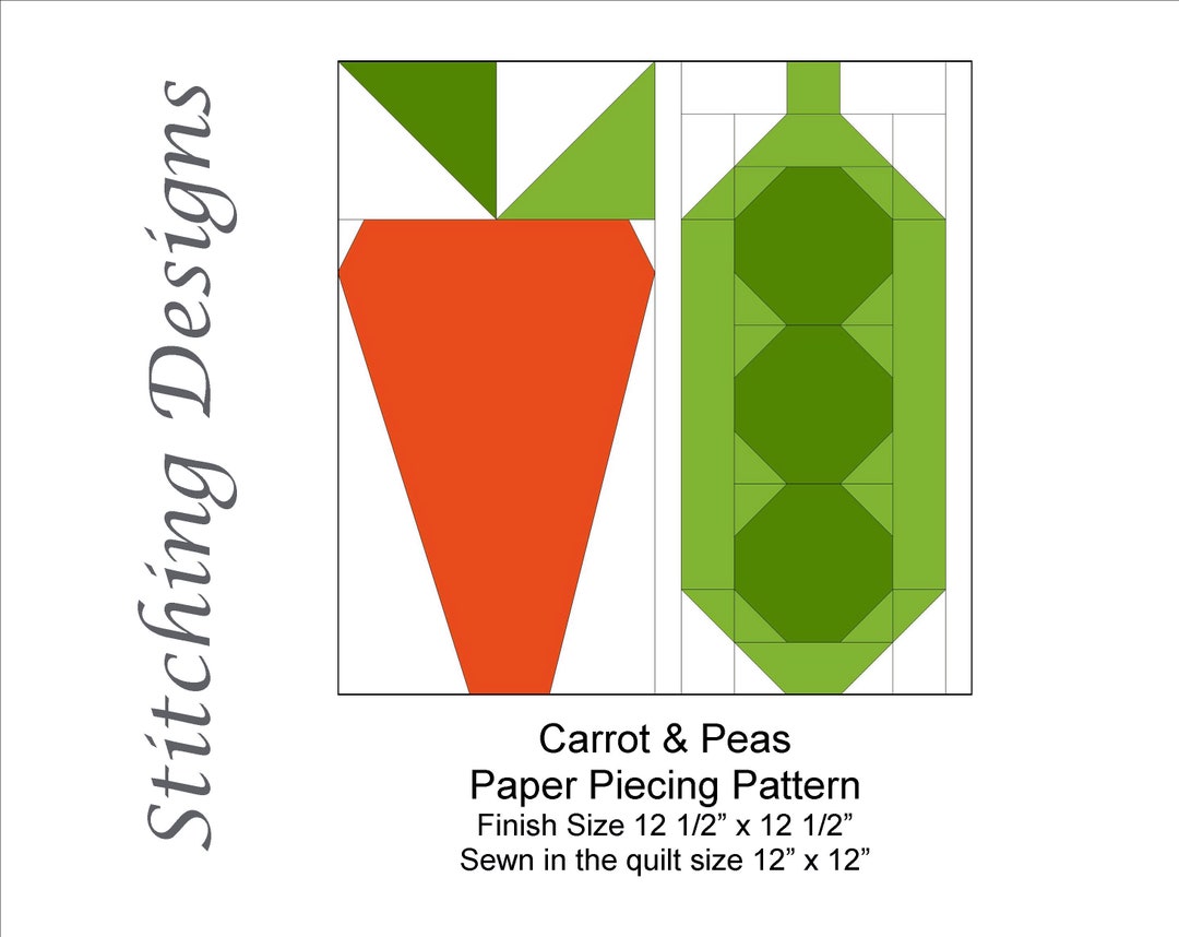 Carrot & Peas Quilt Block, Paper Piecing Pattern (12 1/2" X 12 1/2") - Etsy